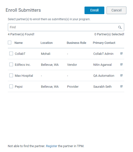 Enroll/ Dis-enroll Submitters
